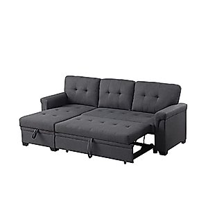 Lilola Home Lucca Dark Gray Linen Reversible Sleeper Sectional Sofa with Storage Chaise