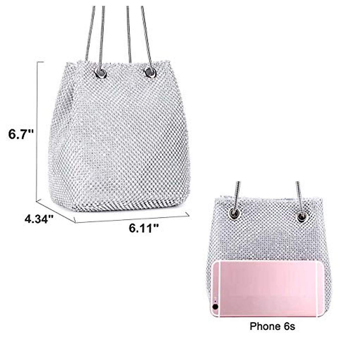 Selighting Rhinestones Crystal Clutch Evening Bags for Women Crossbody Shoulder Bucket Bags Prom Party Wedding Purses Silver