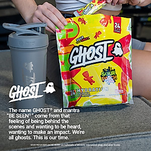 GHOST Hydration Packets, Sour Patch Kids Redberry, 24 Sticks, Electrolyte Powder - Drink Mix Supplement with Magnesium, Potassium, Calcium, Vitamin C - Vegan, Free of Soy, Sugar & Gluten