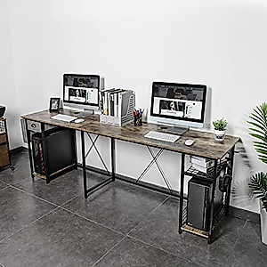 X-cosrack 88.5inch L-Shaped Computer Desk with Storage Shelves Drawer, Home Office Writing Corner Desk, 2 Person Long Desk PC Laptop Workstation with Hooks Storage Bag Cable Hole