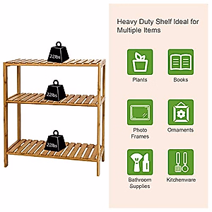 Bamboo Shelf Bathroom 3-Tier Storage Shelves Stand Rack Multifunctional Shelving for Bedroom Kitchen Living Room
