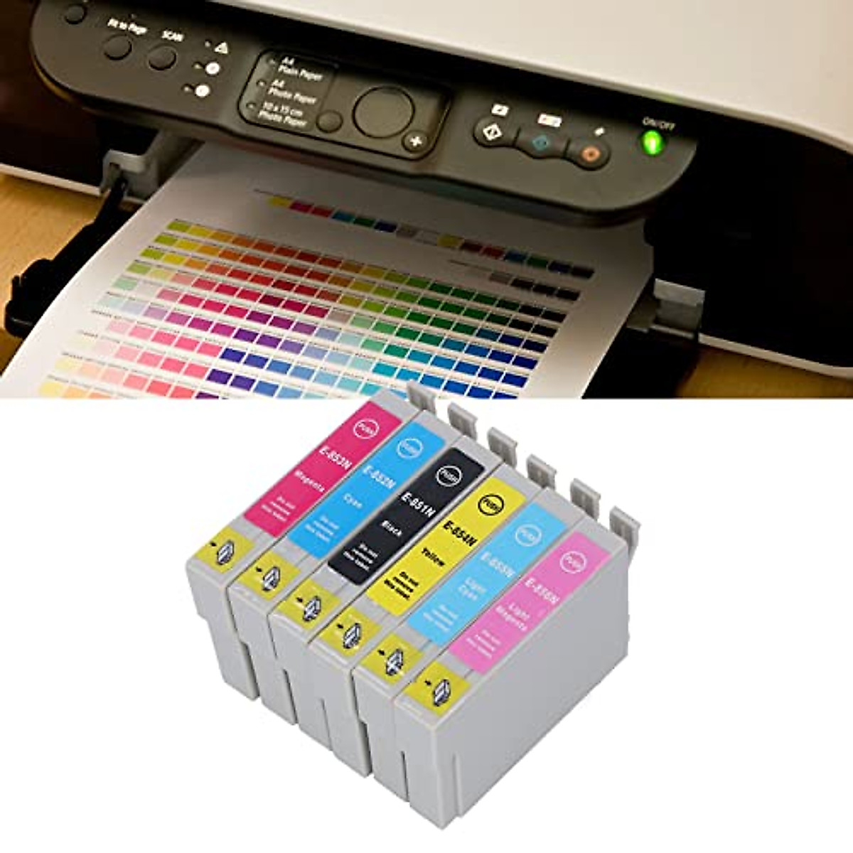 Ink Cartridge BK C M Y LC LM 6 Colors Printing Accessory Part Clear Printing Large Capacity Broad Utility for Photo Paper Document (T0851N/T0852N/T0853N/T0854N/T0855N/T0856N)
