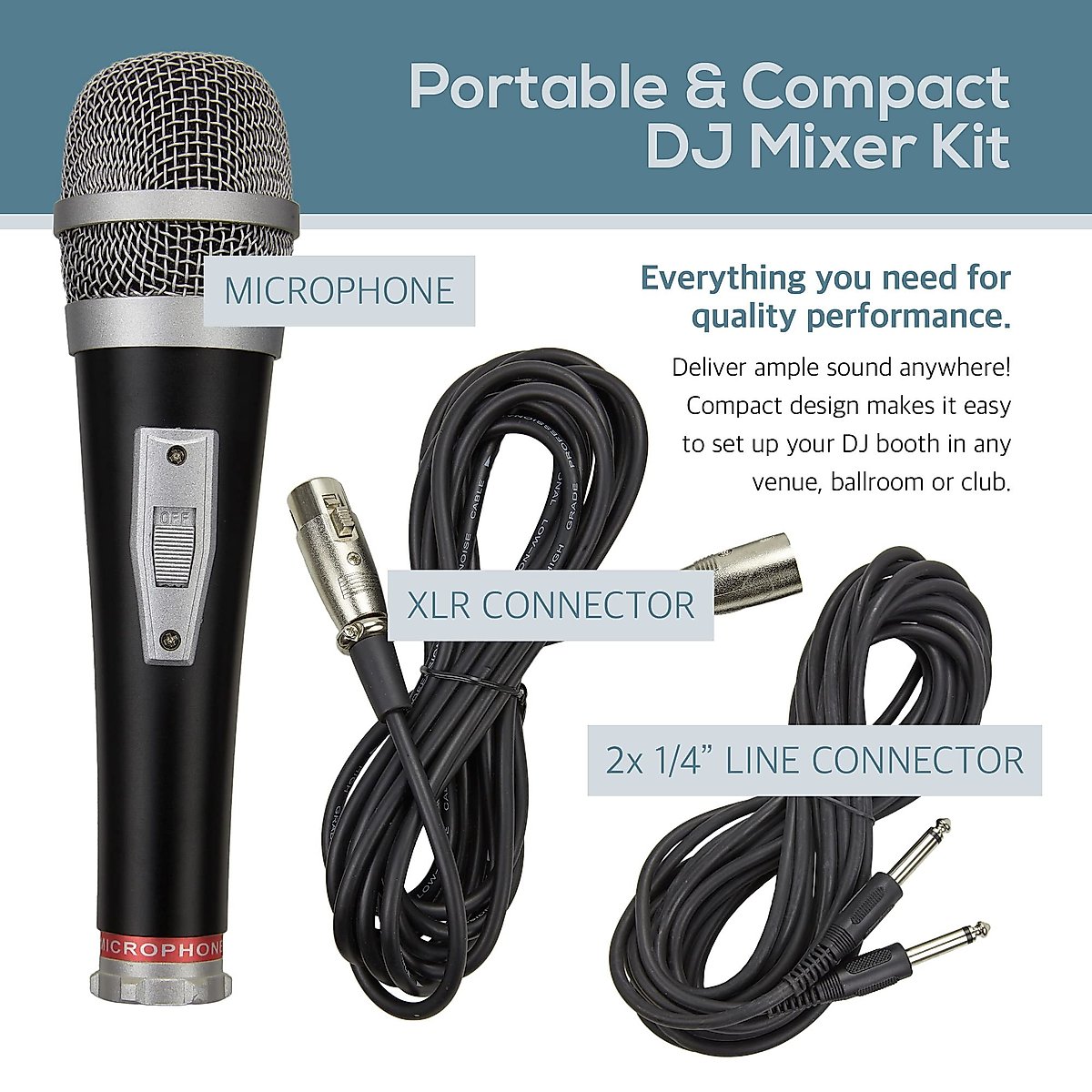 Knox Gear Dual Speaker and Mixer Set–Portable 8” 300 Watt DJ PA System with Wired Microphone & Tripod Stands, Amplifier, Bluetooth, USB, SD, 1/4” Line RCA, XLR Inputs, Ideal for a party or event
