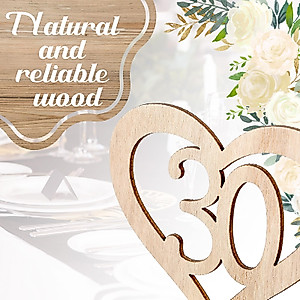 Blulu 40 Pieces Wooden Wedding Table Numbers Heart Shape 1-40 Table Numbers with Holder Base Standing Rustic Hollow Wood Table Numbers for Wedding Event Party Catering Decoration
