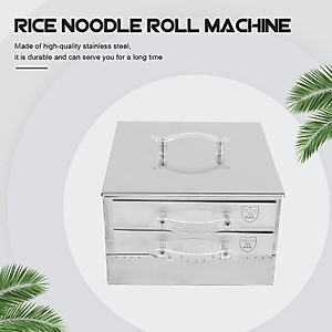 Rice Noodle Roll Steamer Machine - 2 Layers 2 Trays Chinese Cantonese Cheung Fun Changfen Maker for Commercial and Home Use with Extra Stainless Steel Holed Steam Tray and Long Handle