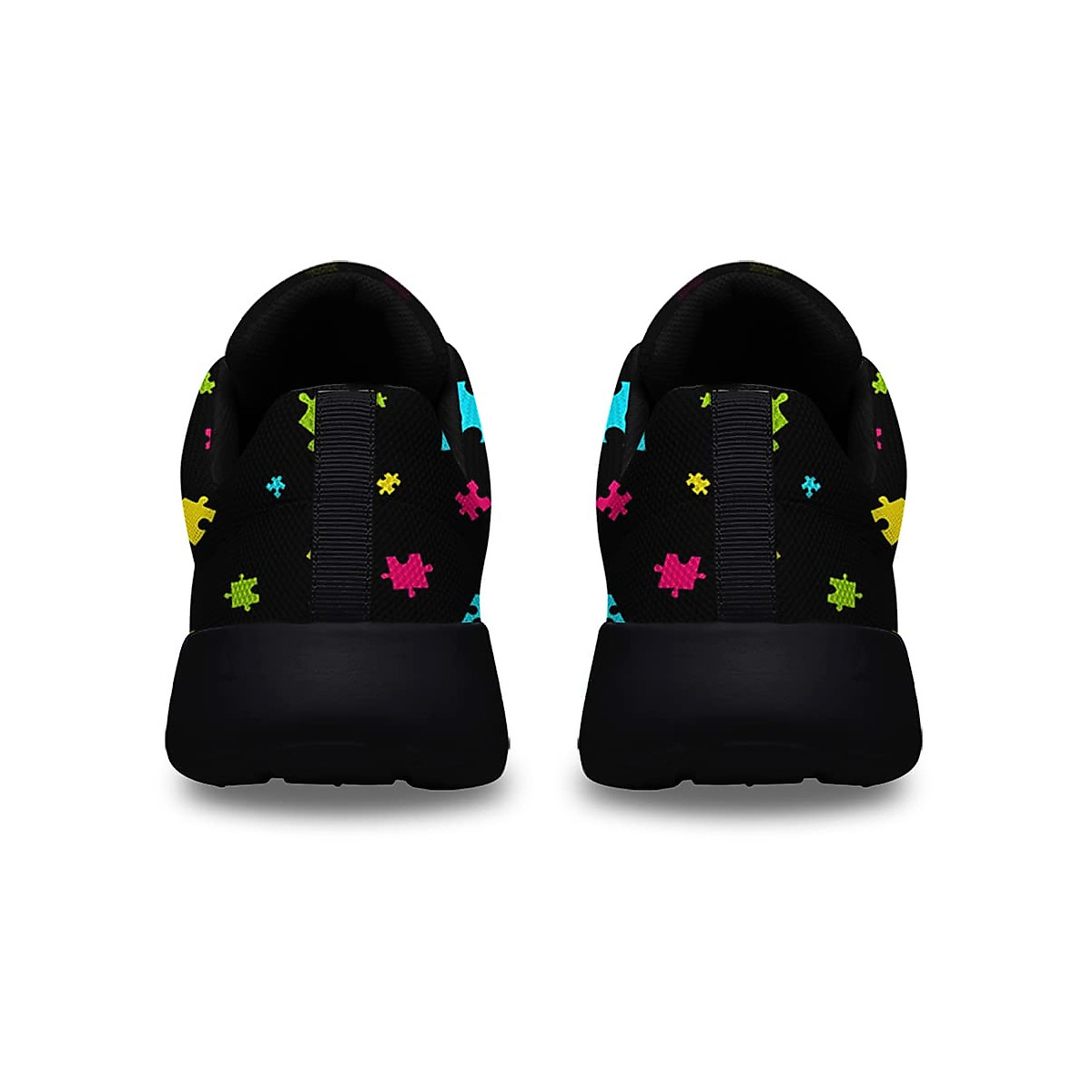 Autism Shoes Women Men Lightweight Breathable Running Sneaker Autism Awareness Heart Pattern Tennis Walking Gym Shoes Black Size 6