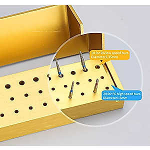 ANNWAH 4 Pcs 30 Holes Dental Bur Blocks - High Speed and Low Speed Diamond Bur Set Dental Lab Aluminum Bur Case Disinfection Opening Box Organizer Gold/Sliver/Blue/Purple