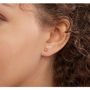 Flat Screw Back Ball Stud Earrings for Women, Tiny 3mm Ball Earrings with Confortable Flatback for Cartilage Helix Tragus Lobe Piercing (3mm Ball,Gold)