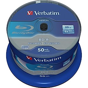 Verbatim BD-R SL Datalife - Blu-ray Disc 25 GB, 6X Burning Speed, Scratch Protection, 50-Pack Spindle