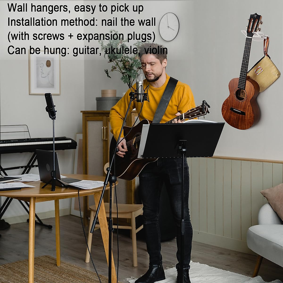 WANLIAN Guitar wall mount acrylic,acrylic wall mount guitar hanger,for Ukulele Guitar Wall Display and Storage (transparent)