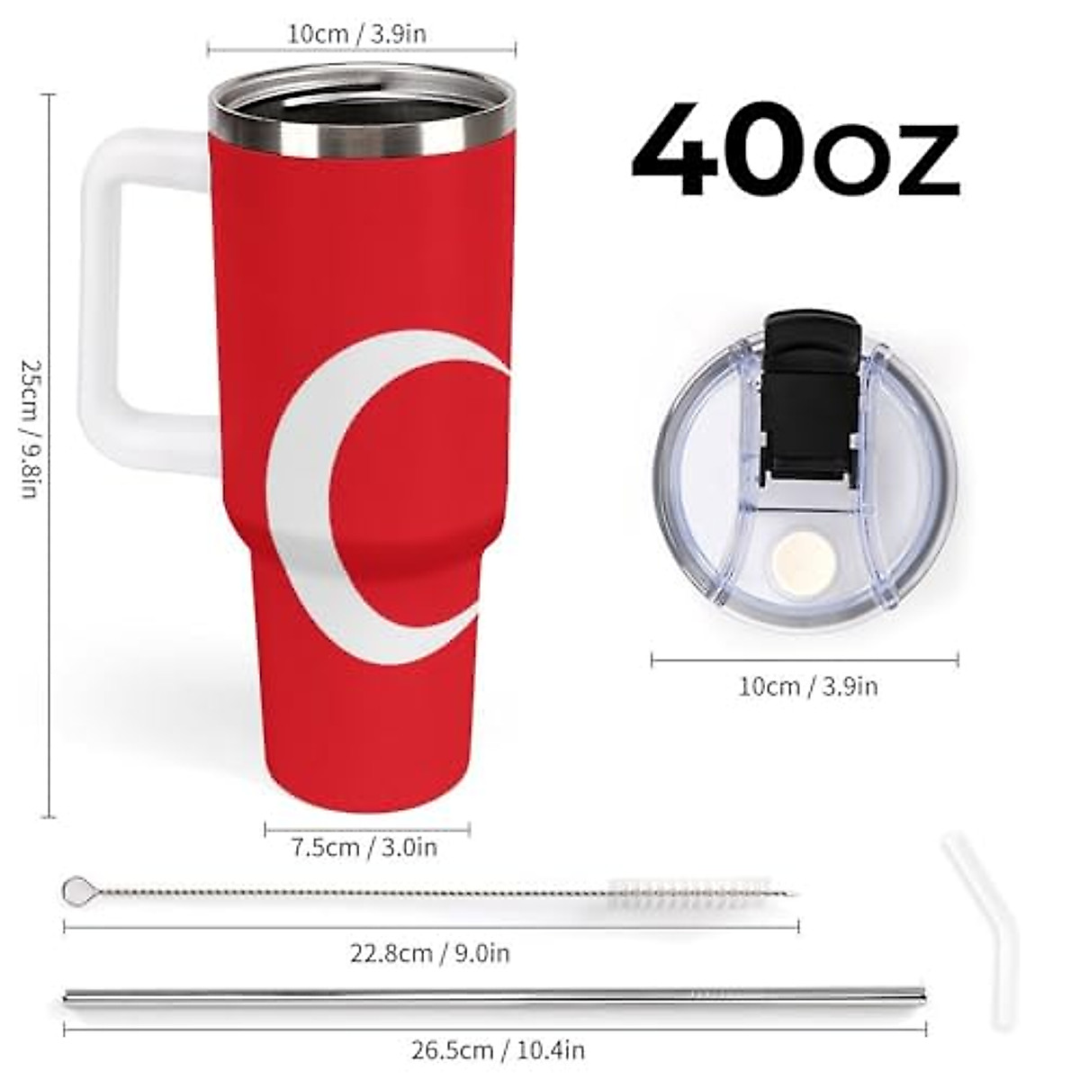 Turkey Turkish Flag of Türkiye 40oz Water Bottle Double Wall Insulated Tumbler with Handle Leakproof Travel Mug White-style