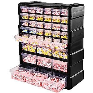 Elevon Hardware and Craft Cabinet 14.8" W x 6.3" D x 18.7" H, 39 Drawers, Black