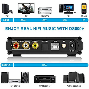 Lavaudio HiFi Bluetooth 5.0 Receiver for Home Stereo LDAC Bluetooth Adapter aptX HD, DAC for Audiophiles USB/Optical/Coaxial Intputs& RCA Output for AV Receiver/Amplifier, Remote Control-DS600+