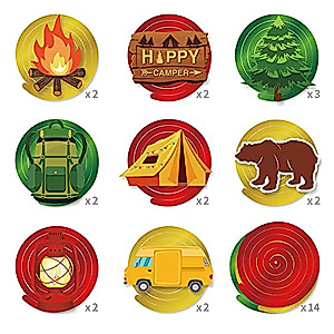 30CT Camping Hanging Swirl Party Decorations, Happy Camper Foil Swirls Camping Adventure Ceiling Streamers, Camping Theme Party Supplies Birthday Decoration for Kids Adults Baby Shower