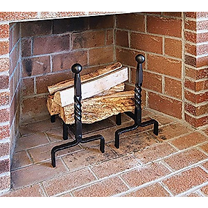 Minuteman International Ball End Wrought Iron Fireplace andirons Pair, Black (AND-07)