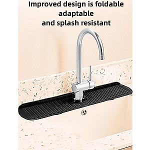 Big Size Kitchen Sink Splash Guard, 24in Faucet Mat Splash Catcher, Handle Drip Catcher Tray, Multipurpose for Kitchen Dish Drying Mats Sponge Holder and Bathroom Countertop Protect (Black, L)
