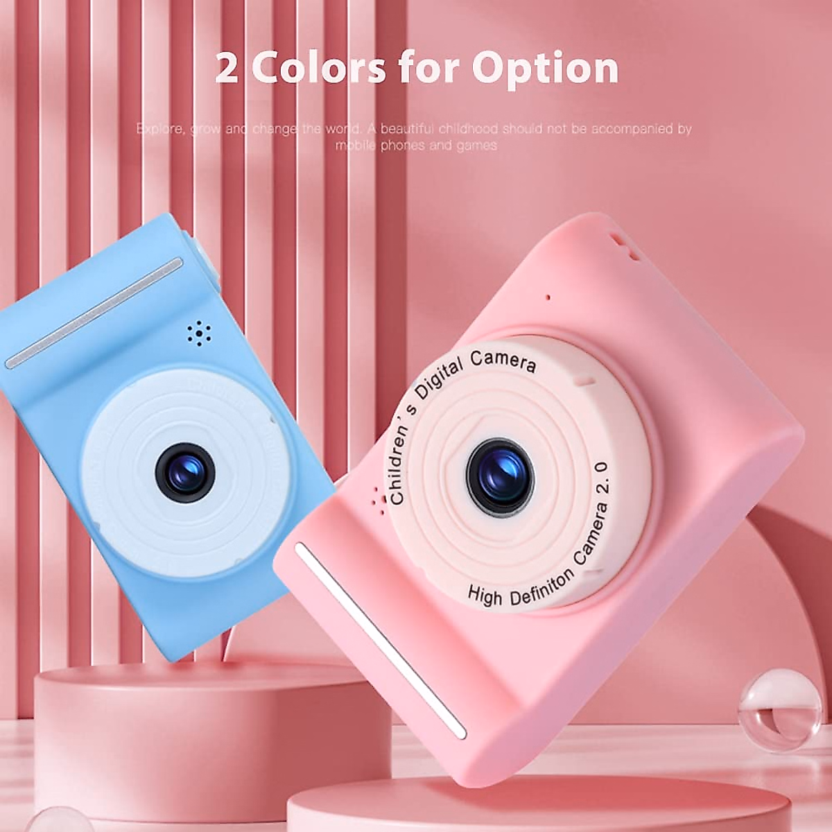 Camnoon 1080P Mini Kids Digital Camera Digital for Kids Dual Lens 2.0 Inch IPS Screen Built-in Battery Cute Photo Frames Interesting Games with Neck Strap Birthday for Boys Girls