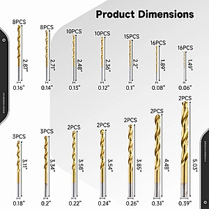Twist Drill Bit Set, 99 Pcs Titanium-Coated Twist Drill Bits in 14 Sizes 0.06’’-0.39’’D, Heavy-Duty HSS Drill Bit Kit for Aluminum, Copper, Wood, Plastic, with Storage Case