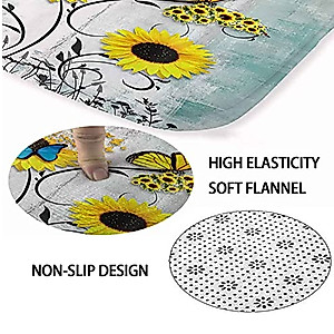 Dia Magico 4PCS Yellow Sunflower Shower Curtain Set, Magic Floral Blue Butterfly Black Plant Botanical Teal Barnwood Country Rustic Farmhouse Bathroom Decor, Fabric Shower Curtain, Non-Slip Bath Mat