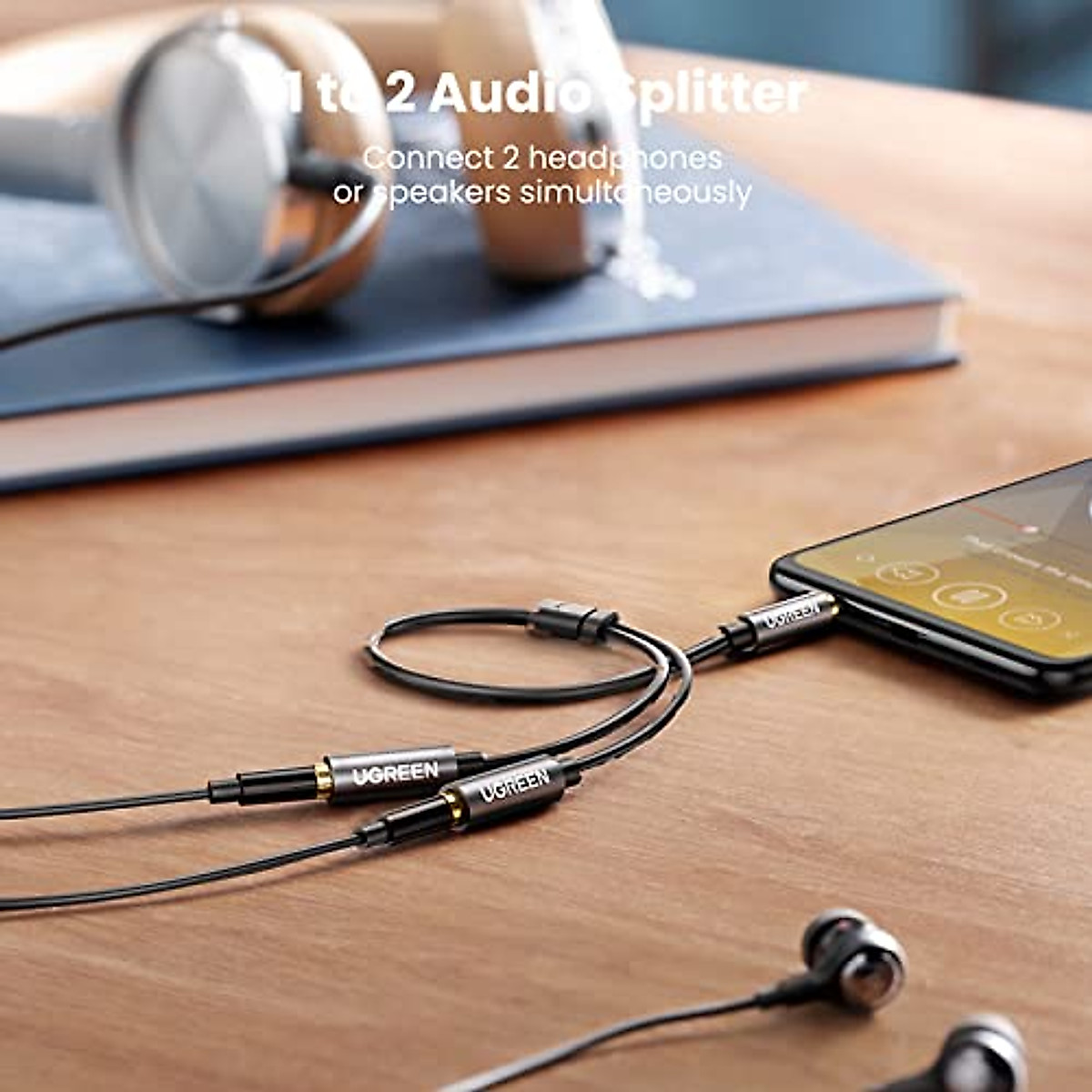 UGREEN Headphone Splitter 3.5mm Audio Stereo Y Splitter Aux Extension Cable Male to Female Dual Headphone Jack Adapter for Earphone Headset Splitter Compatible with iPhone Samsung iPad Tablet Laptop, Black