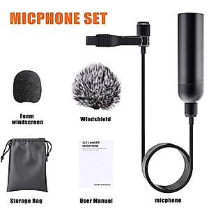 Tendak XLR Lavalier Microphone, Omnidirectional Lapel Mic, Phantom Power with Metal Lapel Clip and Windscreen Accessories Compatible with Canon Sony Panasonic Camcorders for Interview YouTube