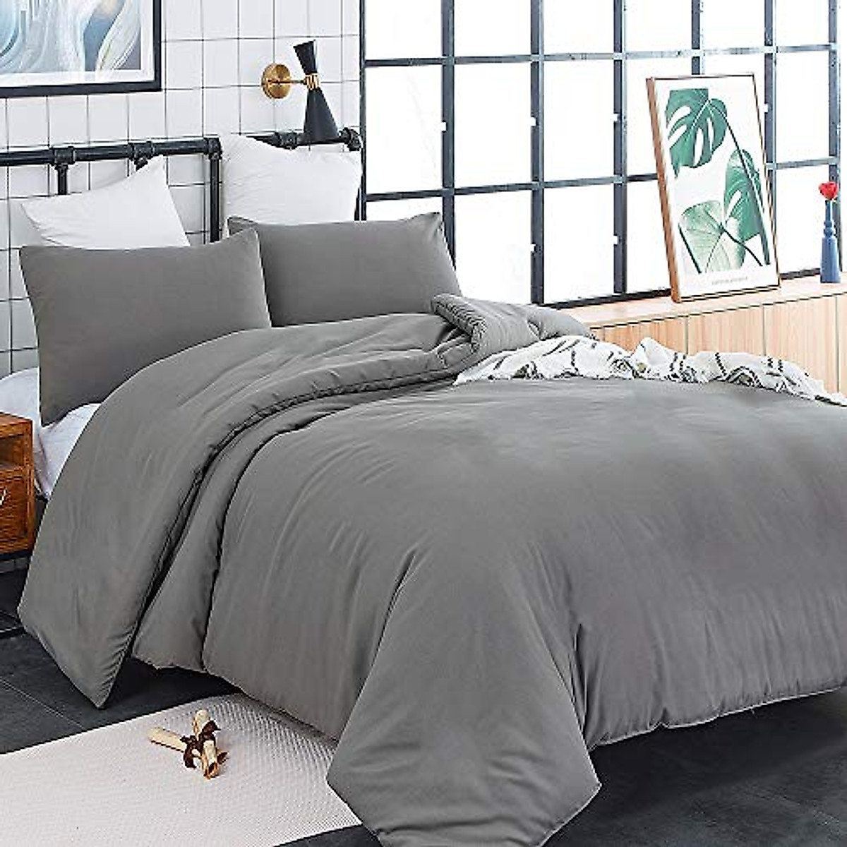 CLOTHKNOW Grey Comforter Sets Queen Dark Gray Bedding Comforter Sets Mens Boys Comforter Charcoal Comforter Queen Sets Dark Gray Bed Comforter Queen for Queen Bed Comforter 3Pcs Gray Queen Comforter