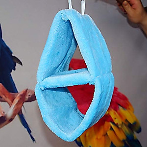 Wontee Bird Parrot Plush Hammock Dual Layer Nest Shed Bird Snuggle Cave Happy Hut for Parrot Macaw Budgies Eclectus Parakeet Cockatiels Cockatoo Lovebird (S, Blue)