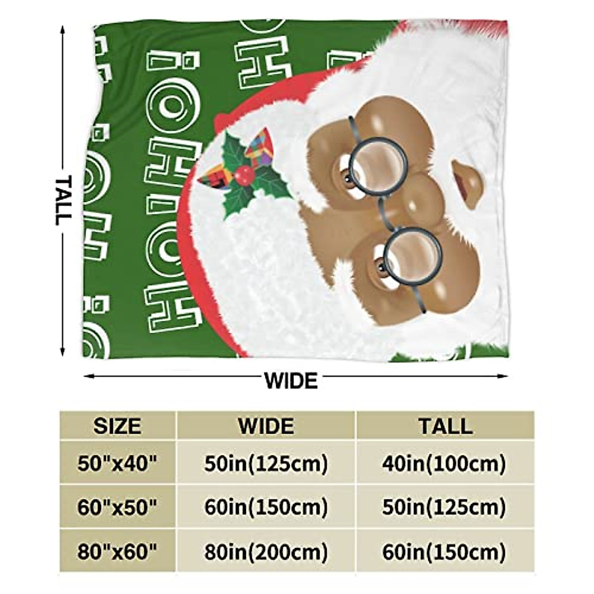 Flannel Throw Blanket,African American Santa Claus Christmas Holiday Ultra Soft Lightweight Warm Cozy Fleece Blanket for Couch Bed Travel Home Bedroom Adults Kids 60"x50"