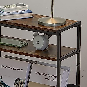 ZEXVIDA Narrow End Table for Small Spaces - Slim Side Table with Magazine Holder,2 in 1 Design Narrow End Table Living Room,Skinny Bedroom Nightstand Thin Side Magazine Table (Rustic Brown)