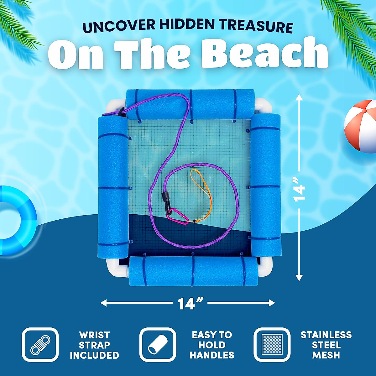 RELODECOR Beachcombing Shark Tooth Sifter - Lightweight Sand Sifter for Shark Teeth and Fossil Hunting, Durable with Comfortable Grip and Wrist Strap