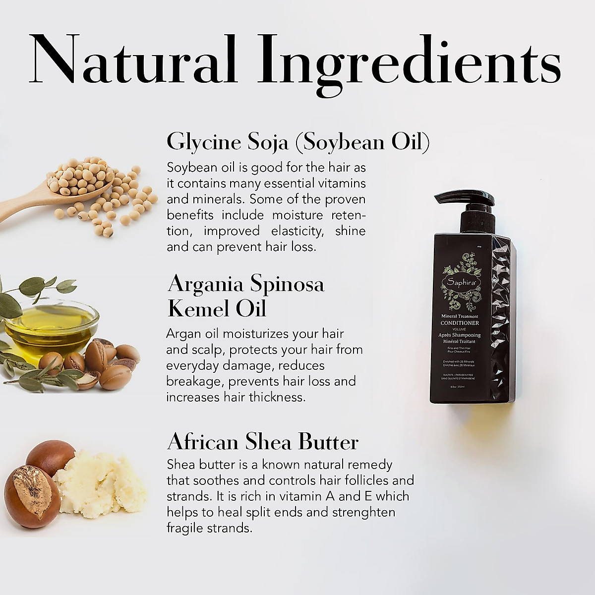 Saphira Mineral Treatment Conditioner for Fine, Thin and Color-Treated Hair, Sulfate-Free, Paraben-Free, Softens and Volumizes Delicate, Damaged or Chemically Treated Hair, 8.5 Ounce