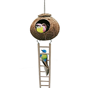 Natural 5.1'' Coconut Shell Bird Nest House Hut for Pet Parrot Cage Seed Feeder Toy Nesting Box (Natural Surface)