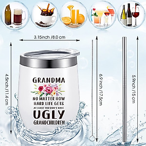 Patelai Grandma Gift Coffee Mug, at Least You Don't Have Ugly Children, Birthday Mother's Day Gift from Granddaughter, Ideal Gift for Grandmother, 12 oz Wine Tumbler with Gift Box