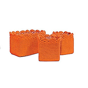 Heritage Lace Mode Crochet Rectangle Baskets with Crochet Edge, Orange, Set of 3