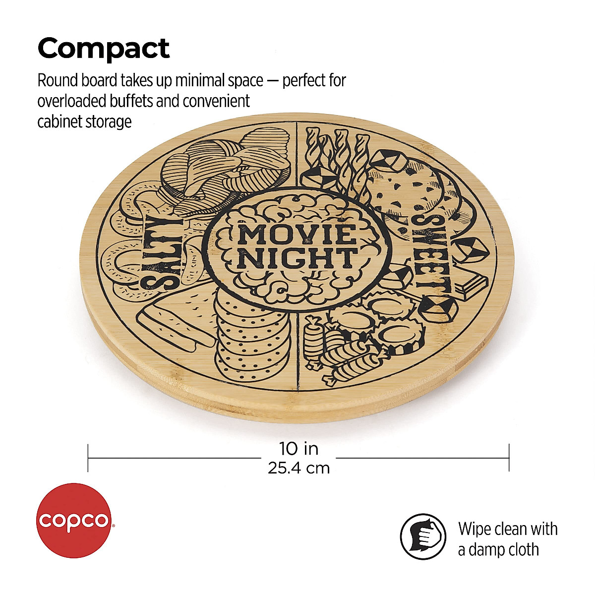 Copco Bamboo Lazy Susan Kitchen Turntable for Entertaining, Movie Night DIY Design, 10-Inch, Bamboo