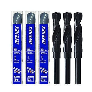 Reduced Shank Industrial Drill Bit, 3/4 Inch Silver and Deming Drill Bits, HSS Black Oxide Finish Drill Bits, 135-Degree Split Point, 1/2" Shank for Most Handle, Zinc Alloy, Wood and Plastic