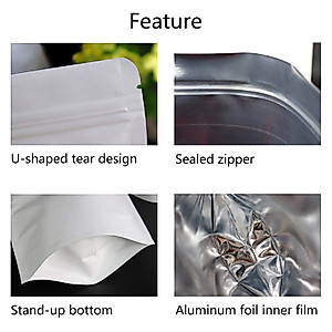 White Kraft Stand Up Pouch Bags Resealable Ziplock Seal Paper Bag Food Storage Bags 50pcs 5.1" x 7.2"