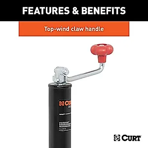 CURT 28255 A-Frame Trailer Jack, 5,000 lbs, 15 Inches Vertical Travel, CARBIDE BLACK POWDER COAT