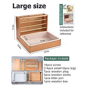 2 in 1 Large Hay Feeder with Litter Box, Safe Wooden Bunny Feeder Manger, Hay Holder Rack Toilet for Rabbit Guinea Pig Hamster Small Animals Reduces Waste