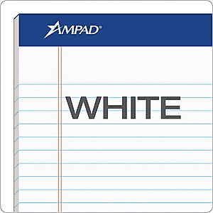 Ampad Jr. Notepad, College/Medium Ruled, 50 Sheets, White, 5" x 8", 12 per Pack (20-364)