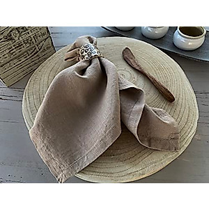 Linen Napkins –100% French Flax – Stonewashed Pure Linen Cloth Napkins - Size 18 Inch x 18 Inch – Set of 4 (Natural Rustic Taupe)