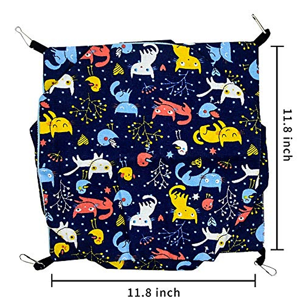 Small Animal Hanging Hammock Pet Swinging Bed 3 Tier Sleep Nap Sack Cage Accessories Kit Set Tunnel Ferret Rat Cave Sugar Glider Hideouts Warm Bedding for Squirrel Guinea Pig (Bluecat Pattern)