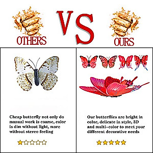 FENELY Butterfly Garden Decor Stakes,Double Wing Waterproof 3D Red Butterflies Garden Ornaments Outdoor Decorations for Patio Lawn Yard PVC Gardening Art Christmas Whimsical Gifts