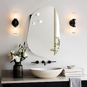 WallBeyond Bathroom Medicine Cabinet with Mirror, 22x30 Inch Black Irregular Storage Mirror with Aluminum Alloy Metal Framed, Modern Medicine Cabinet with Storage