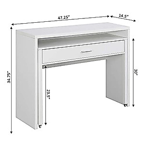 Convenience Concepts Newport JB Console/Sliding Desk with Drawer and Riser, White