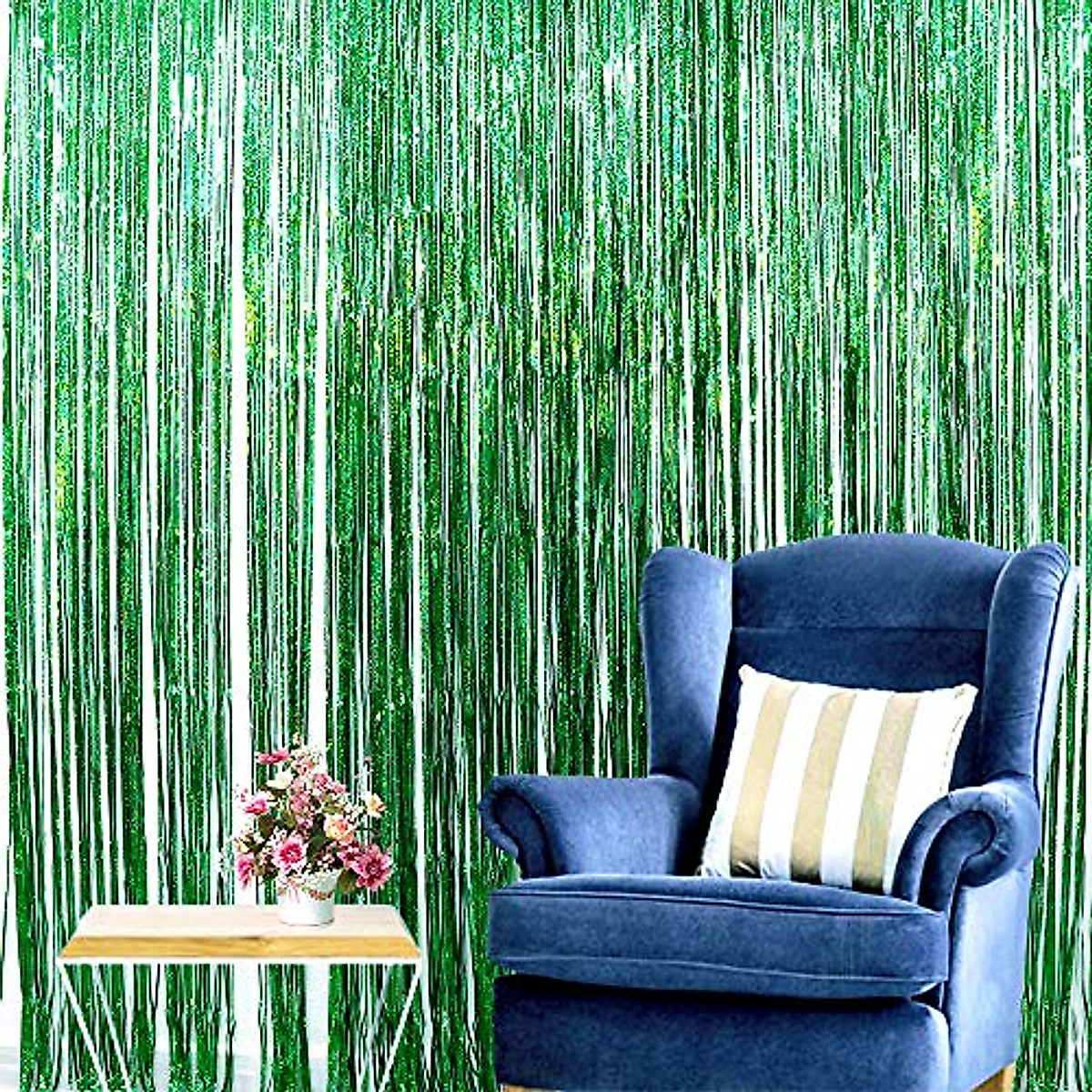 Iridescent Foil Fringe Curtains Rainforest Jungle Theme Party Supplies Birthday Wedding Party Window Door Decorations Fun Photo Booth Backdrop Props(2 Packs, (W) 3.28*(H) 6.56 Ft, Green)