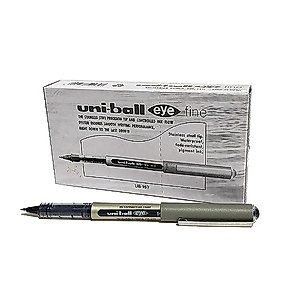 uni-ball UB-157 Eye Rollerball Pens. Premium Fine 0.7mm Ballpoint Tip for Super Smooth Handwriting, Drawing, Art, Crafts and Colouring. Fade and Water Resistant Liquid Uni Super Ink. Box of 12 Black