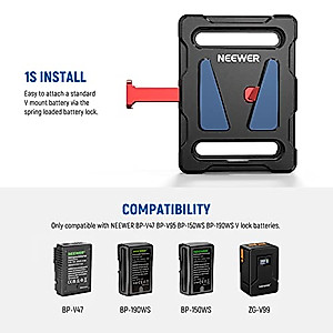 NEEWER Mini V Mount Battery Plate for BP-V47 BP-V95 BP-150WS BP-190WS, with 1/4" Threads and Quick Release Button Compatible with SmallRig Cage Rig 15mm Rod Clamps Compatible with Tilta, PS001