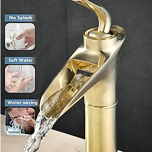 SHUNLI Waterfall Bathroom Faucet Brushed Gold Bathroom Sink Faucet,Single Hole Single Handle Lavatory Vanity Bath Faucet Commercial,Solid Brass