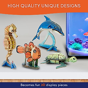 DIY 3D Wooden Puzzle Bundle– Colorful Sea Animals Models Building Kits for Kids & Adults- Educational STEM Brain Teasers Puzzles - Wood Crafts Gifts for Boys and Girls- Ages 8-9-10-11-12